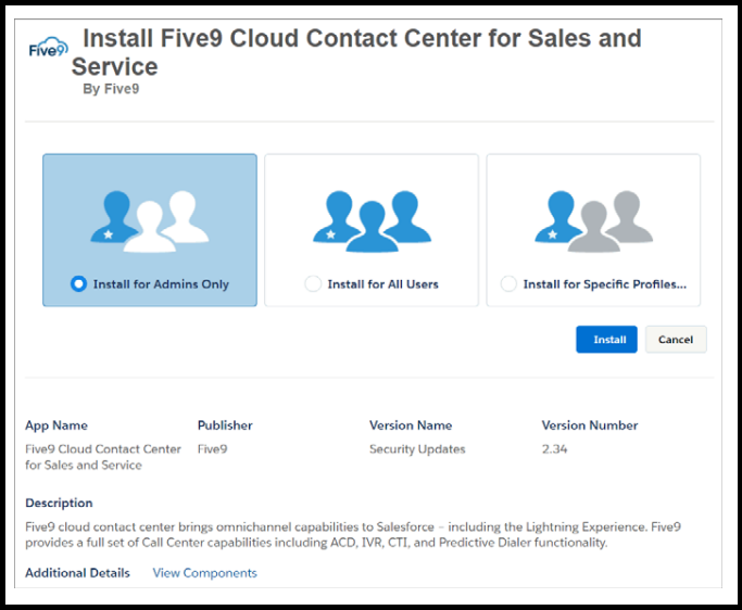 Salesforce OpenCTI | Installing the Five9 Managed Package