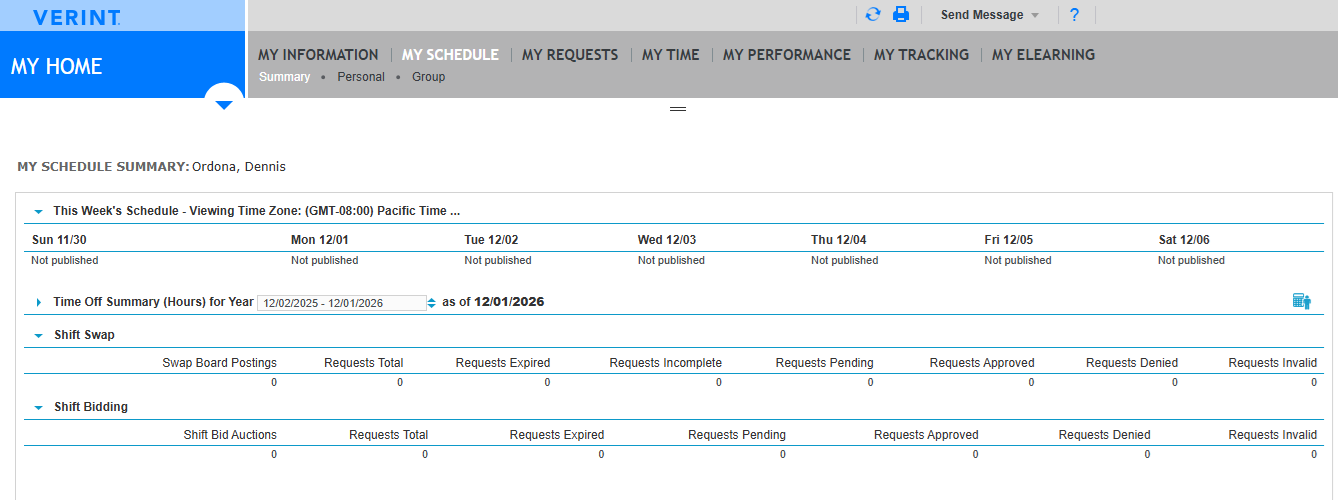 Verint | Viewing My Schedule Summary