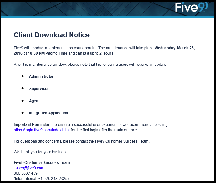 VCC | Unable to view the Five9 Home page due to a Five9 Notice