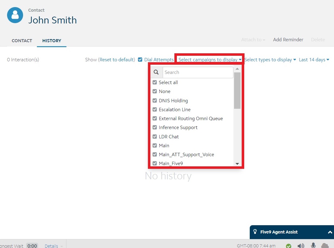 Agent Desktop Plus | Viewing Contact History