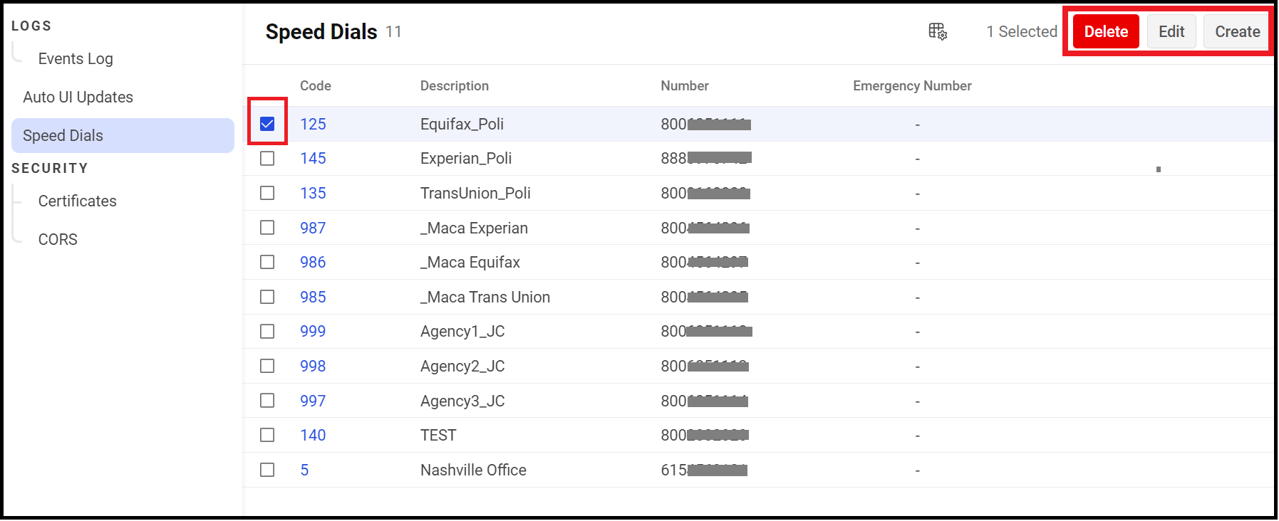 Admin Console | Managing Speed Dial Numbers