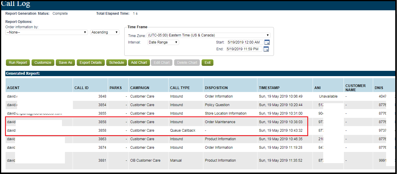 Reporting | Agent Call Log Report vs Agent Productivity by Campaign
