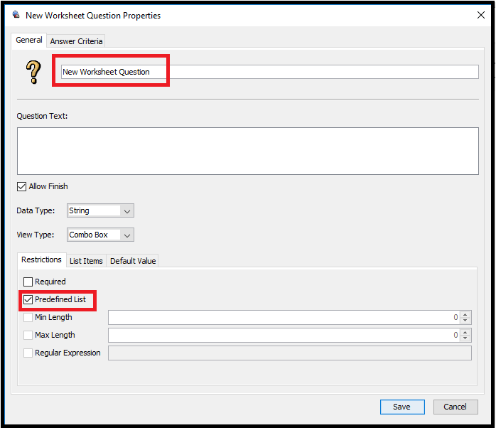 Administrator | Creating a Worksheet with a Predefined List of Items