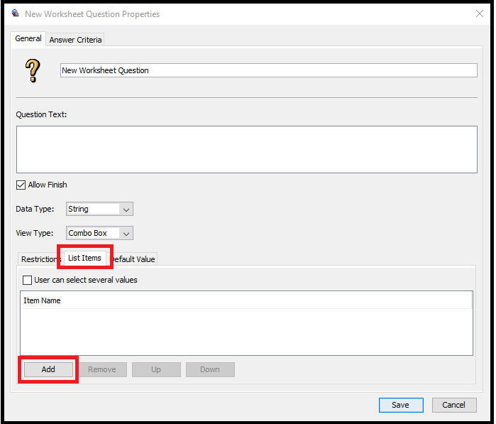 Administrator | Creating a Worksheet with a Predefined List of Items
